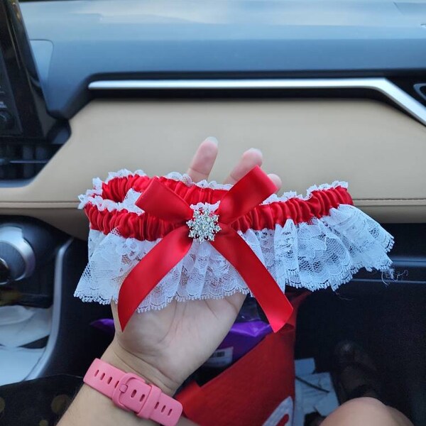 Christmas Garter/winter Garter-red Satin-white Lace More Satin and Lace ...