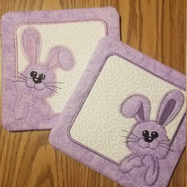 Bunny Mug Rug Bunny Trivit Easter Mug Rug Quilted Mug Rug Insulated Hot ...