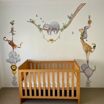 Safari Animal Stack Fabric Wall Decal, Safari Nursery, Watercolour ...