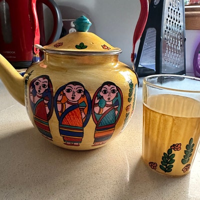 Handpainted Tea Glasses Set of 6 Cutting Chai Glasses With Stand Indian ...