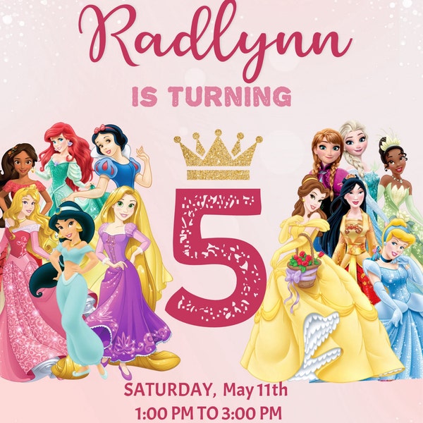 Princess Birthday Invitation Girl Princess Birthday Party Invite Pink ...