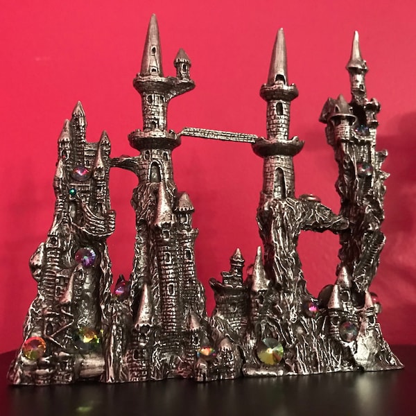 Tall Pewter Twin Castles With Bridge and Many Colorful Crystals - Etsy