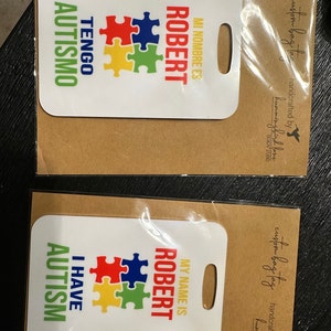 Autism Bag Tag, Autism Alert Tag, Personalized Bag Tag, Autism Hang Tag ...