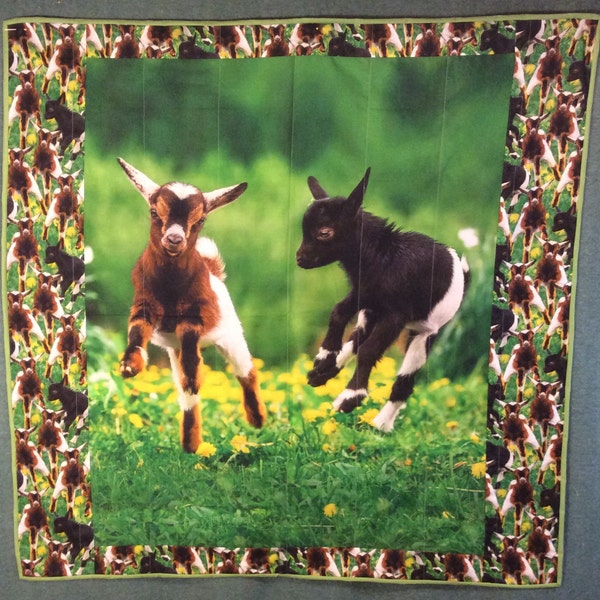 Baby Goat Kids Playing Fabric Panel 36" Panel by David Textiles / Farm ...