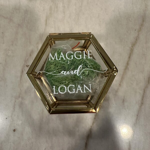 Hexagon Glass Ring Box With Moss - Gold or Rose Gold - Personalized ...