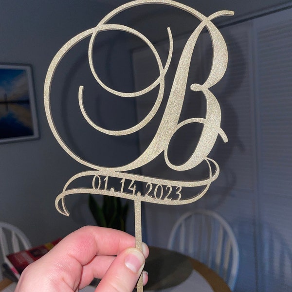 Initial Cake Topper, Elegant Cake Topper - Personalized Letter Topper ...