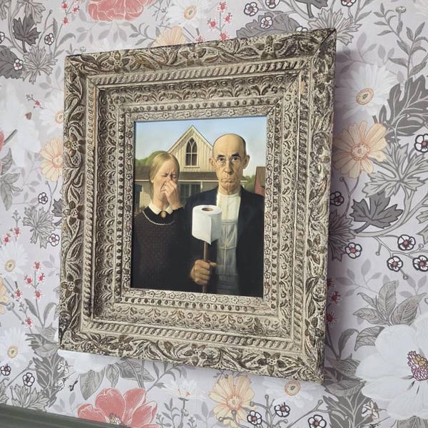 Funny Bathroom Quirky Wall Art Decor, Classic American Gothic Vintage ...