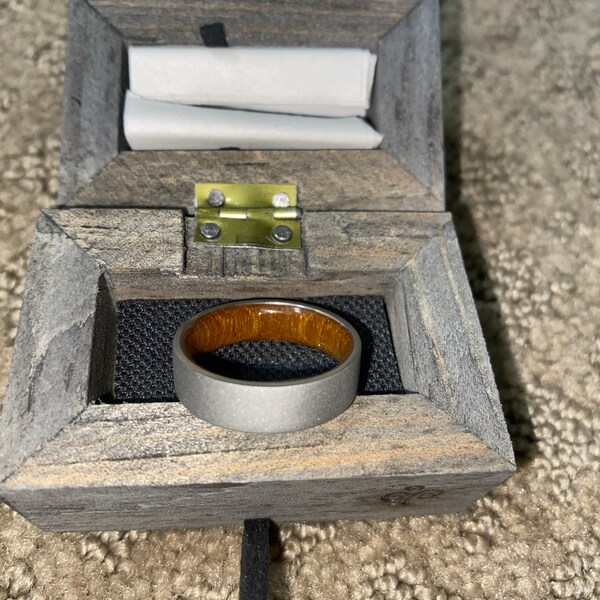 Titanium and Teak Wood Lined Men's Ring With Flat Profile | Stonewashed ...