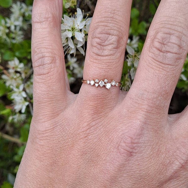 Diamond Iconic Cluster Ring, 14k Solid Gold Wedding Engagement Ring, Womens Minimalist Stacking ...