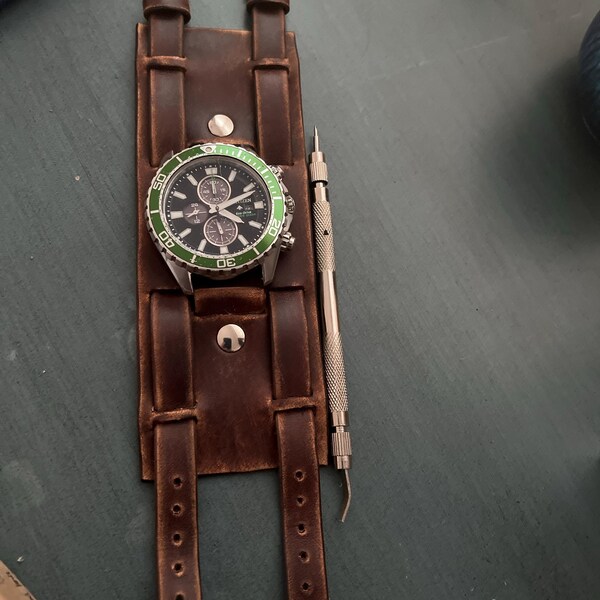 Watch Leather Strap, Watch Band, Watch Cuff Strap, Black Leather Cuff ...