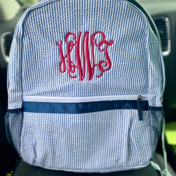 Monogram Backpack, Personalized Backpack, Seersucker Backpack ...