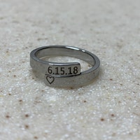 Custom Wrap Around Name Initial Date Message Engraved Women Stackable ...