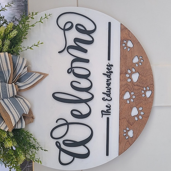 Dog Welcome Door Decor | Paw Welcome Door Hanger | Custom Door Sign ...