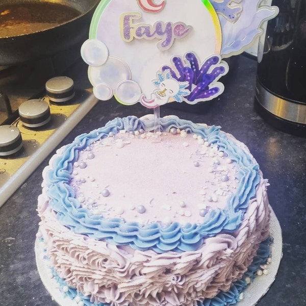 Personalised Axolotl Underwater Themed Cake Topper, Birthday Cake ...