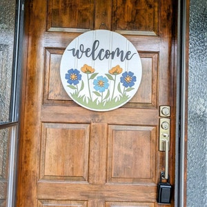 Flower Door Hanger, 21 Inch White Wood Daisy FLOWER Door Sign, Front ...