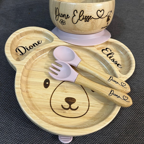 Personalised Children Dinner Set | Bamboo Plate, Bowl and Cutlery ...