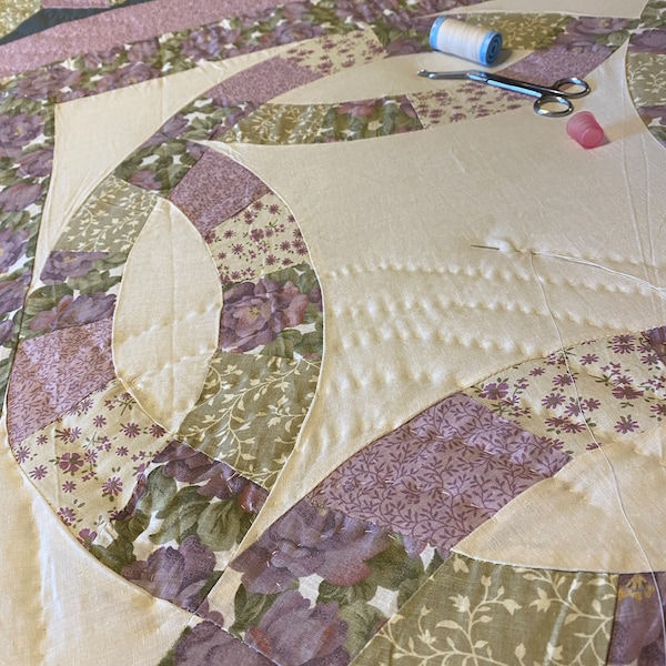 Double Wedding Ring Handmade Cotton Queen Size Sewing Patchwork Quilt ...