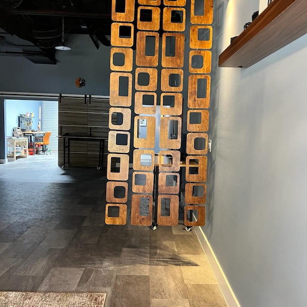 Walnut Mid Century Modern Room Divider: Hanging Wood Partition, 38 ...