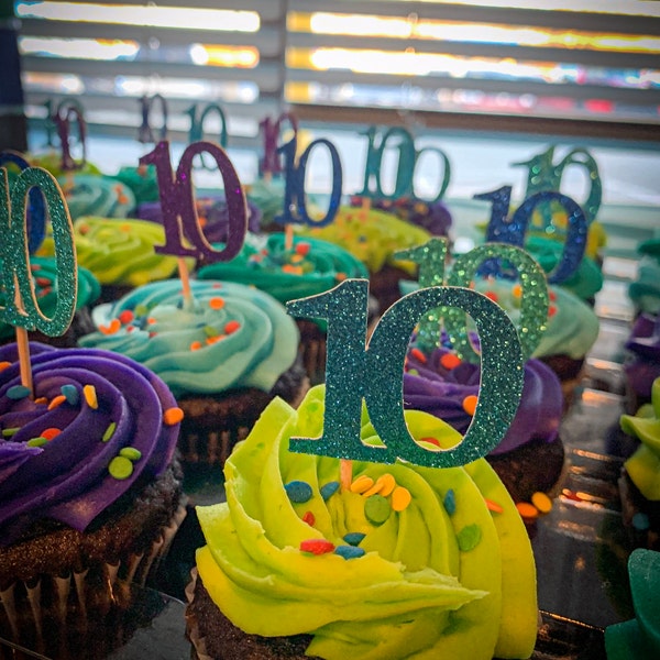 Glitter Number 10 Cupcake Toppers, 10th Birthday Party Decor - Etsy