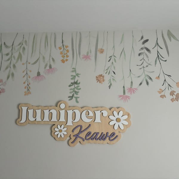 Outline Name Sign, Custom Girl Name Sign, Boho Nursery, Daisy Nursery ...