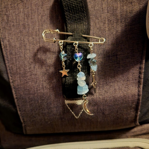 Crystal Y2K Safety Pin Bag Charms With Cute Glass Star Beads | Amethyst ...
