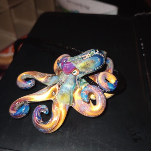 The Lustrous Blue Alien Kraken Collectible Wearable Boro Glass Octopus ...