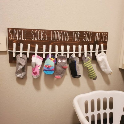 Single Socks Looking for Sole Mates Laundry Decor / Sock Hanger / Sock ...
