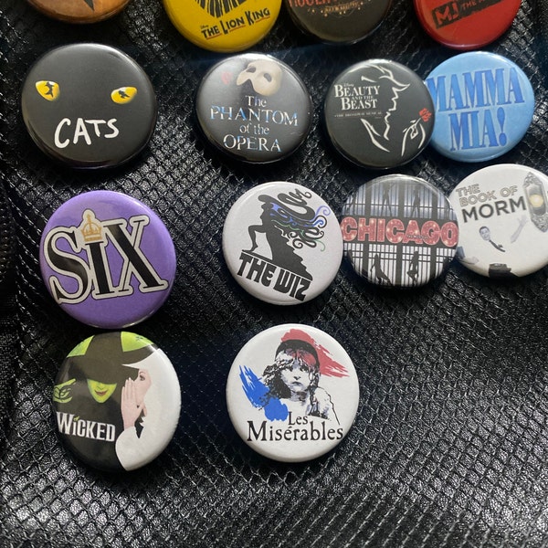 Broadway Inspired Show Button, 1.25", Pins, Musicals, Musical Theatre ...