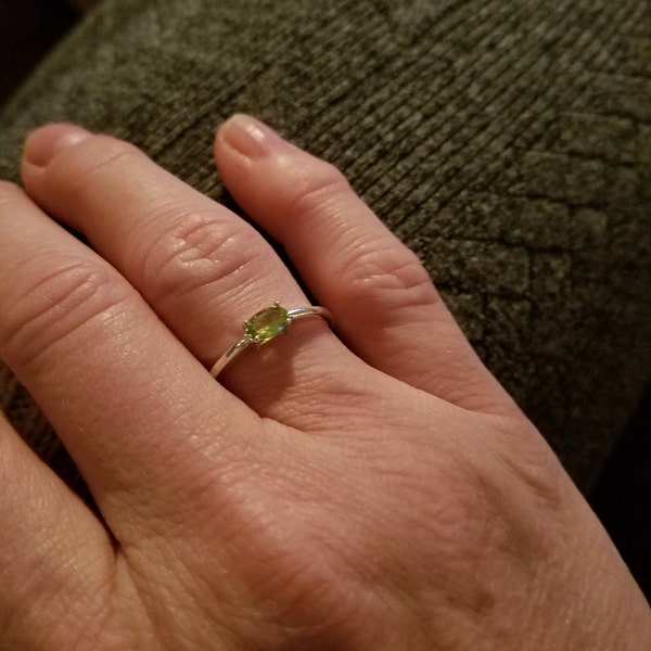 Peridot Dainty Oval Small Ring- Green Peridot Genuine Silver Ring ...