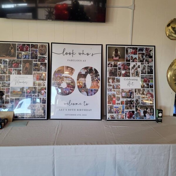 Editable 60th Birthday Welcome Sign With Photos | Canva Photo Collage ...