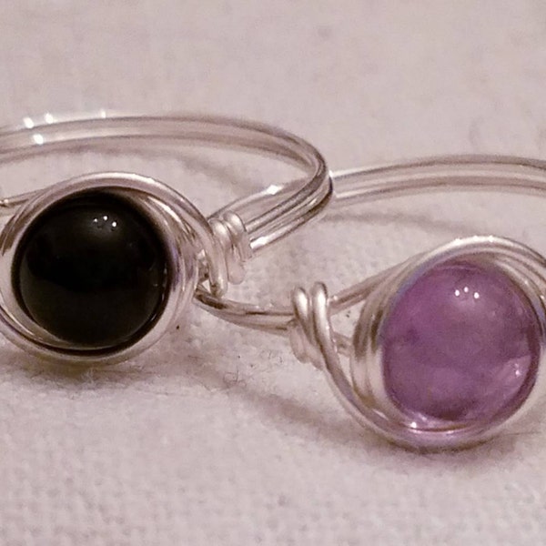 Gemstone Bead Ring. FREE Shipping. Wire Wrapped Crystal Ring. Choose ...