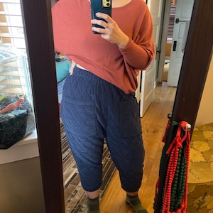 Women's High Rise Quilted Padding Aladdin Pants Rustic Style Loose Fit ...