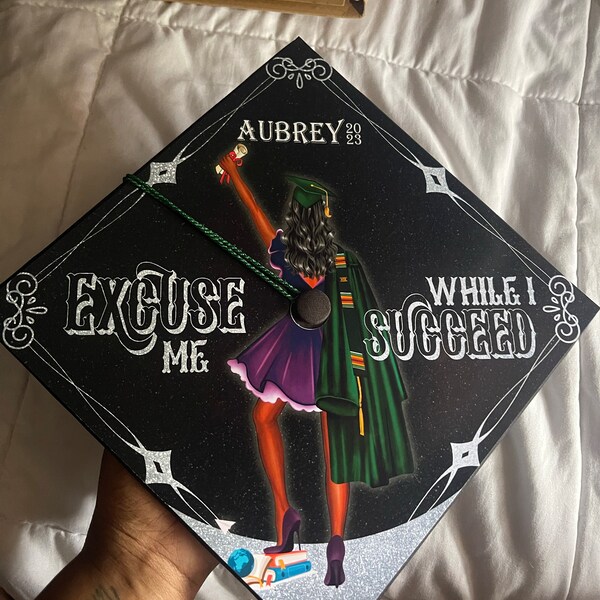 Personalized Excuse Me While I Succeed Graduation Cap Topper Black Girl ...