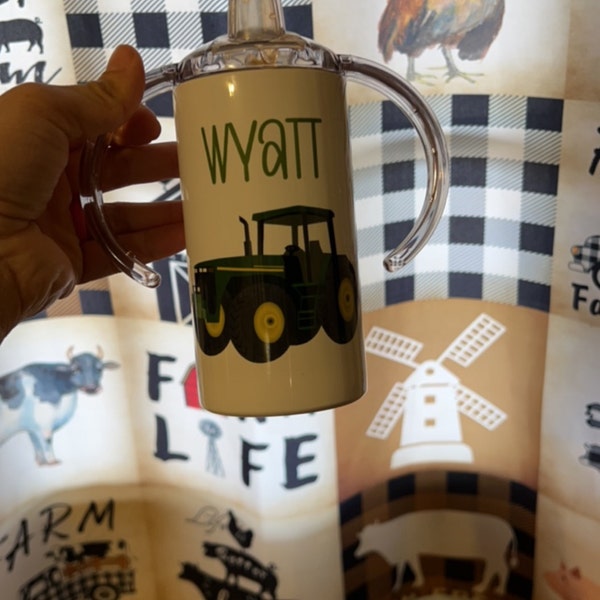 SIPPY CUP PERSONALIZED, Boys Green Tractor Sippy Cup Tumbler, Boys ...