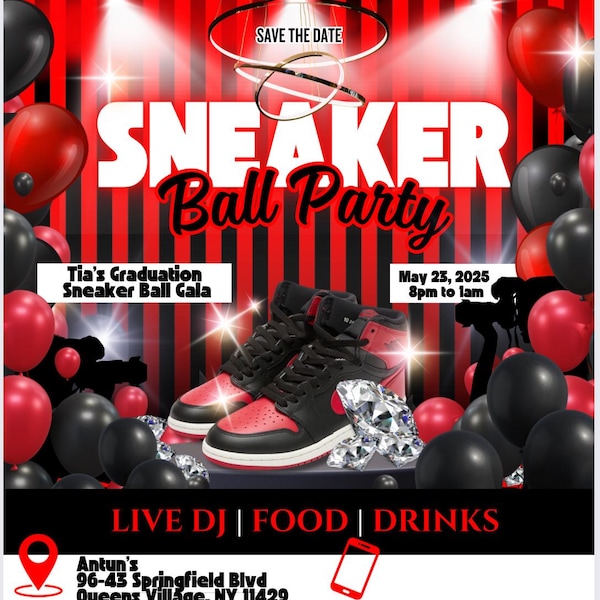 Electronic Sneaker Ball Party Invitation, Birthday Invite, Sneaker Gala ...