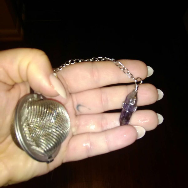 Amethyst Double Point Crystal Stone and Stainless Steel Tea Ball Tea ...