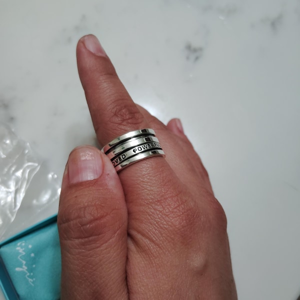 Aquamarine Stars and Moon Fidget Ring | Sterling Silver Celestial ...