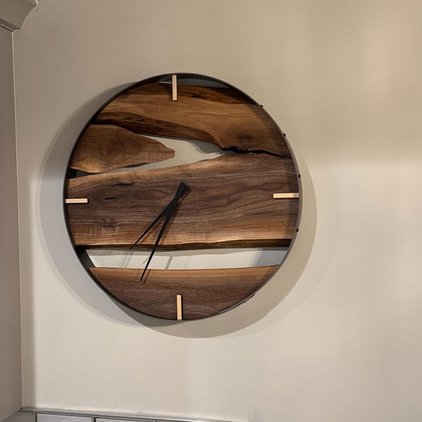 Made to Order 14” Black Walnut Live Edge Wood Wall Clock, Unique ...