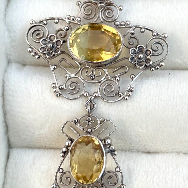 Vintage 1930s Art Deco Open Back Crystal Glass 22” Silver Tone Necklace ...