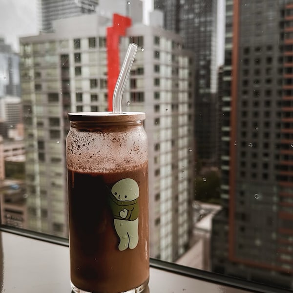 Smiski Laptop Inspired Glass Cup, Coffee Glass, Smiski Customs, Blind ...