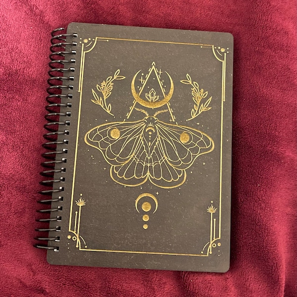 Moth Wooden Notebook, Moon Witch Journal, Sketchbook, Engraved Notebook ...