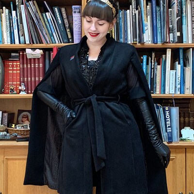 Long Black Leather Opera Gloves Vintage Pattern Button Wrist - Etsy