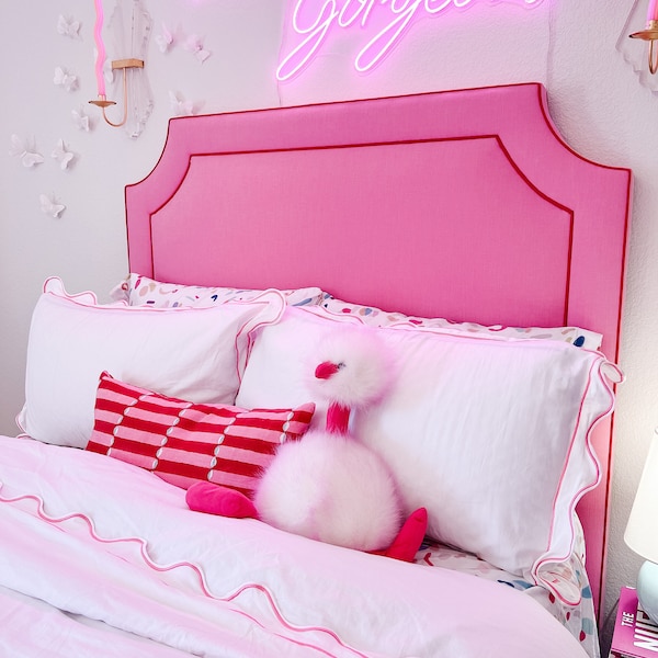 Linen Pink Red Aqua Striped Lumbar Throw Pillow Cover for Bed Bedroom ...