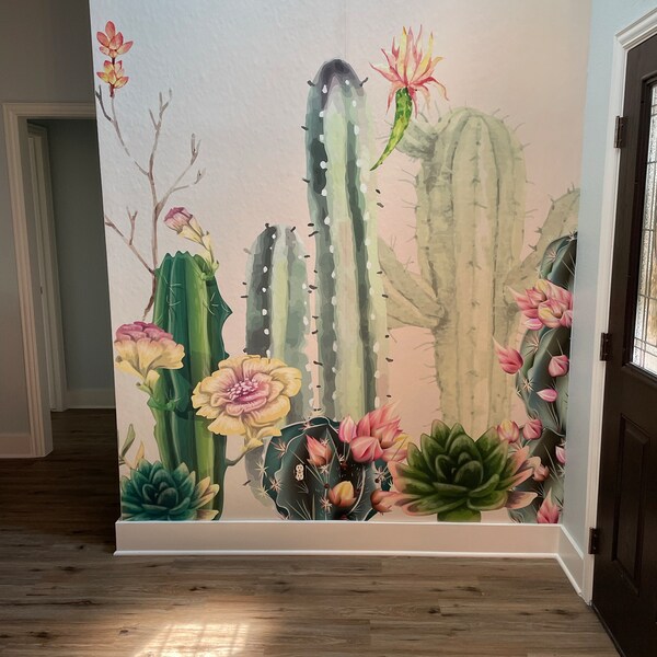 Arizona Day - Cactus Blush & Green - Wall Mural Cactus Pink and Green ...