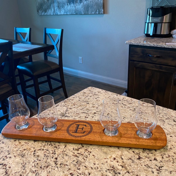 Monogrammed 4 Glencairn Glass Serving Tray Set - Solid Mahogany ...