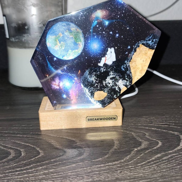 INTERSTELLAR EPOXY LAMP, Space Galaxy Resin and Wood Night Light ...