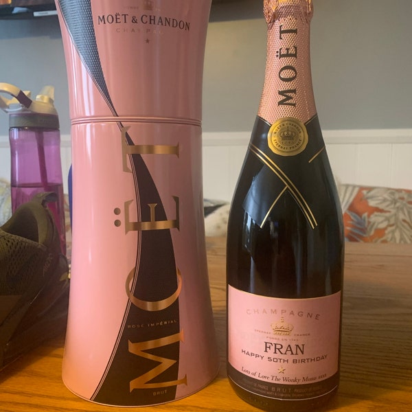 Personalised Moet and Chandon Imperial Rose Gold Bottle Label Happy ...