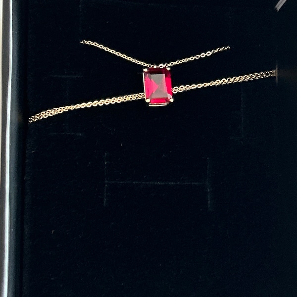 Ruby Rectangle 14K 10K 8K Solid Gold Necklace, Minimalist July ...