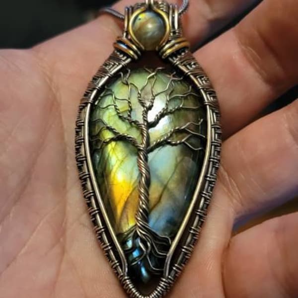 Moonstone Tree of Life Pendant, Wire Wrapped Necklace, Handmade Crystal ...