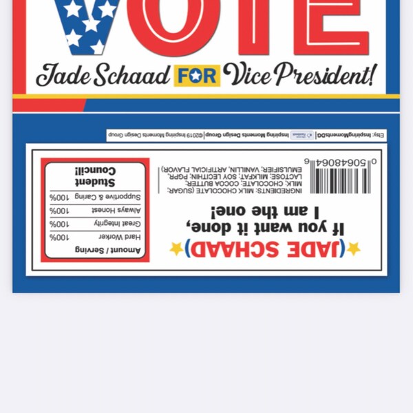 School Election Candy Bar Wrappers: Personalized Hershey Bar (printable ...